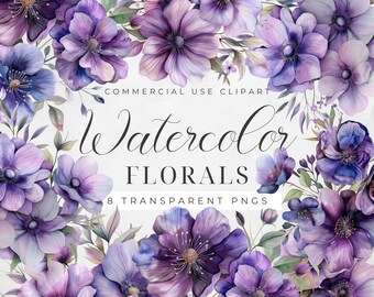 Watercolor Floral Clipart, 10 High-resolution Pngs, Transparent ...