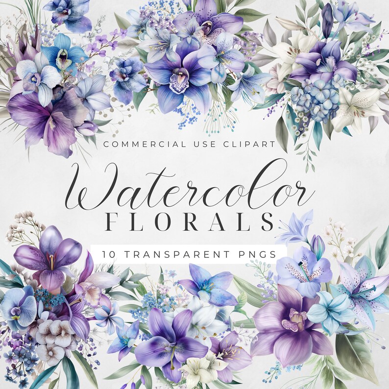 Watercolor Floral Clipart, 10 High-resolution Pngs, Transparent ...