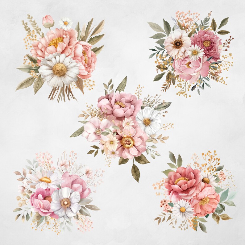 Rose Gold Florals, Digital Clipart, 20 High-resolution Pngs ...