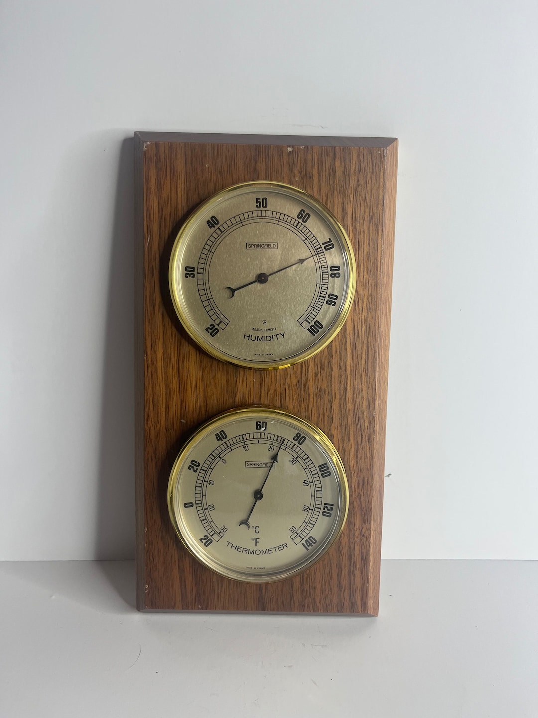 Vintage Wall Thermometer and Humidity Meter, Real Brass Accent Antique ...