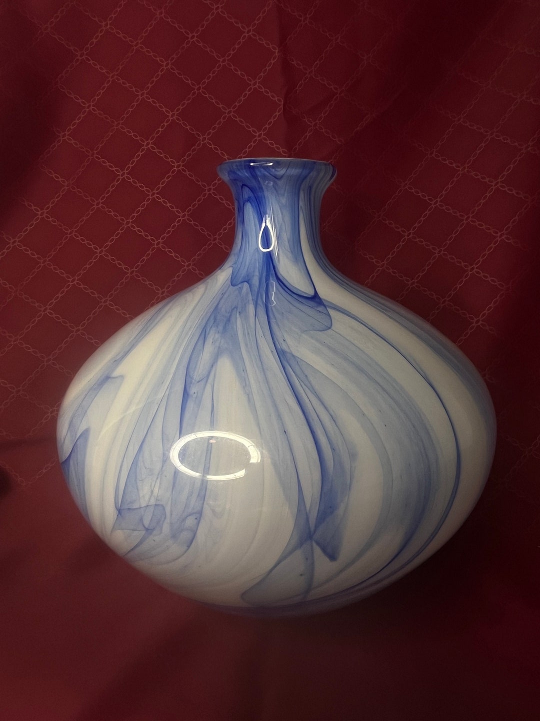Antique Handblown Blue and White Glass Swirl Vase, Highly Collectable ...