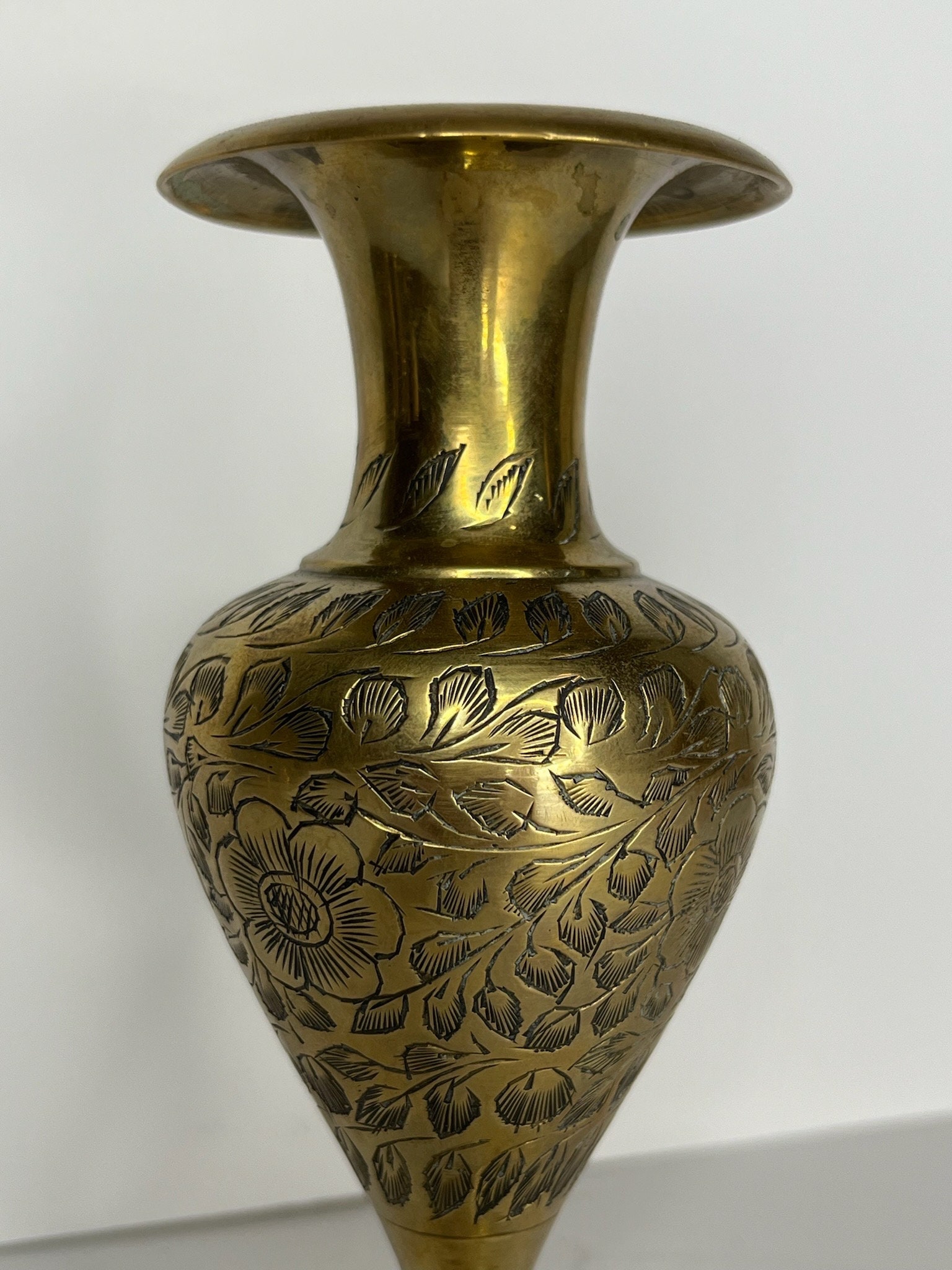 Vintage Etched Brass Bud Vase, Made in India, Antique Etched Metal Bulb ...
