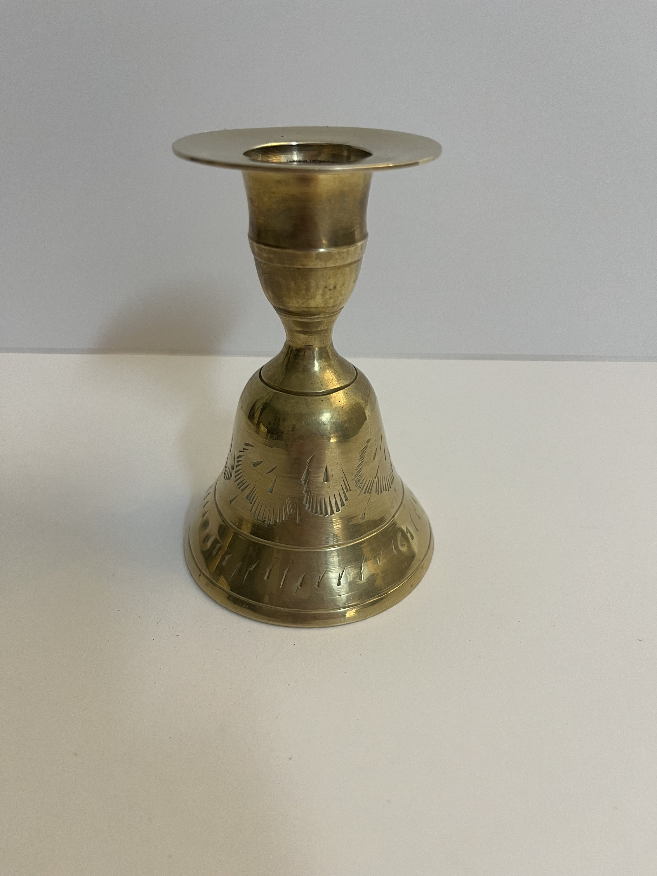Vintage Etched Brass Dinner Bell and Candlestick Holder 1960s, Antique ...
