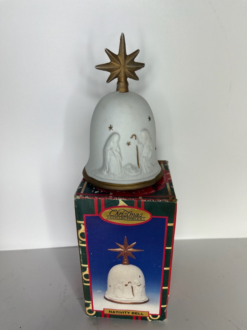 Small Vintage Porcelain Nativity Christmas Bell, Antique Miniature ...