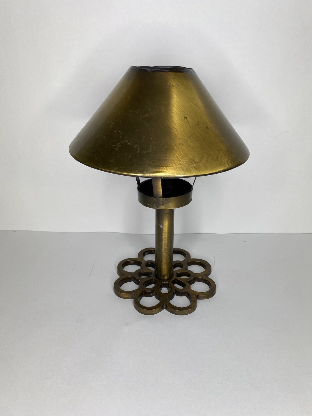 Handmade Brass Tea Light Lamp With Metal Flower Design Stand, Standing ...