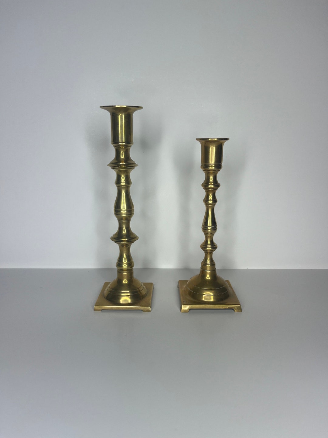 Pair of Antique Brass Candlestick Holders, Antique Brass Taper Candle ...