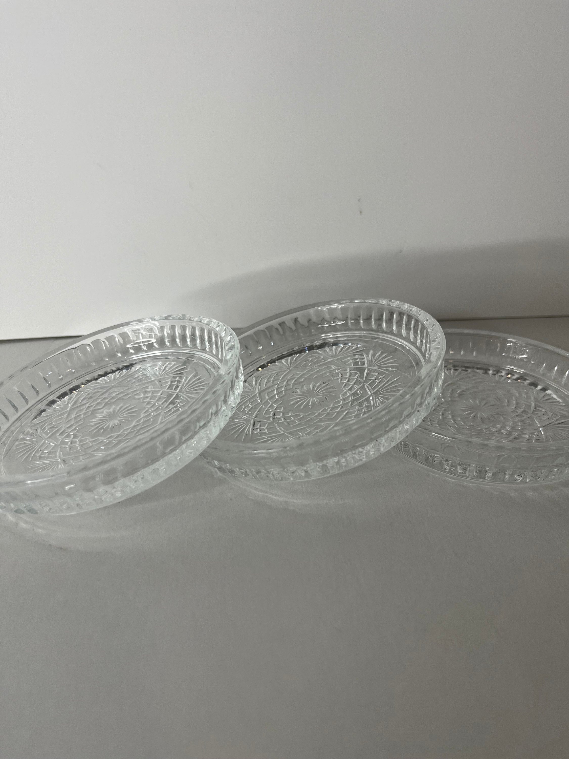 Set of 3 Antique Crystal Coasters, Vintage Glass Stackable Coaster Set ...