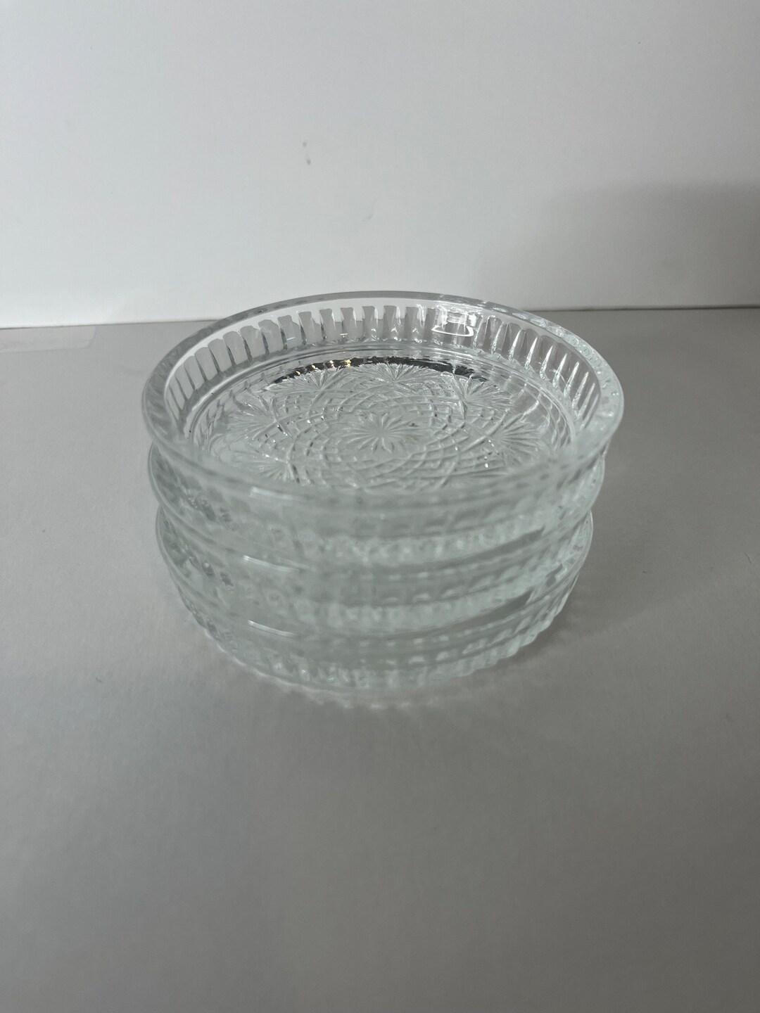 Set of 3 Antique Crystal Coasters, Vintage Glass Stackable Coaster Set ...