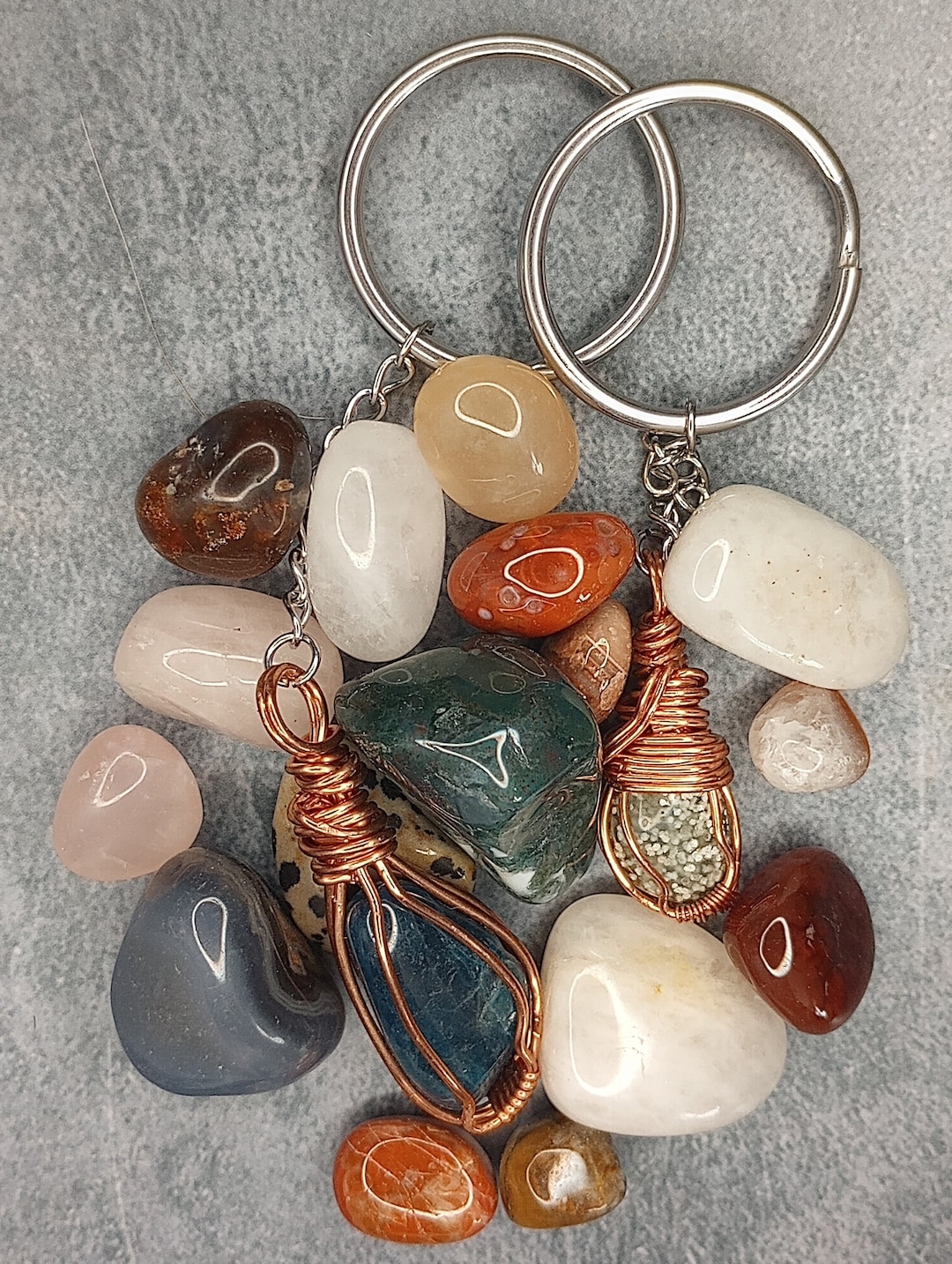 Tumbled Stone Keyring Copper Wire Wrapped Handmade Accessory Natural ...