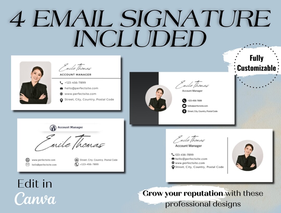 Email Signature Template With Logo & Photo! Editable Canva Signature ...