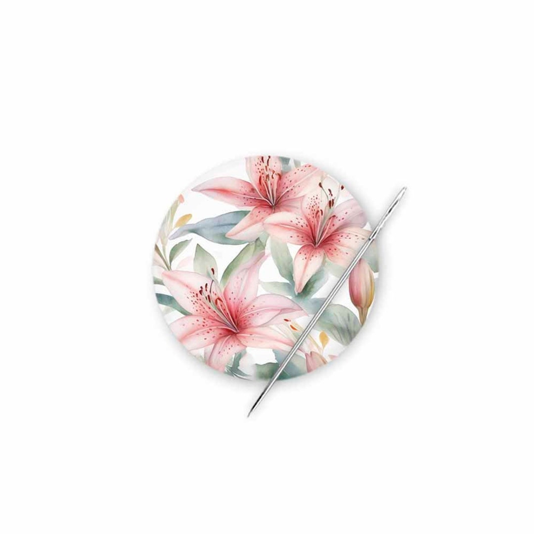 Needle Minder With Lilies, Magnetic Needle Keeper, Floral Needle Minder ...
