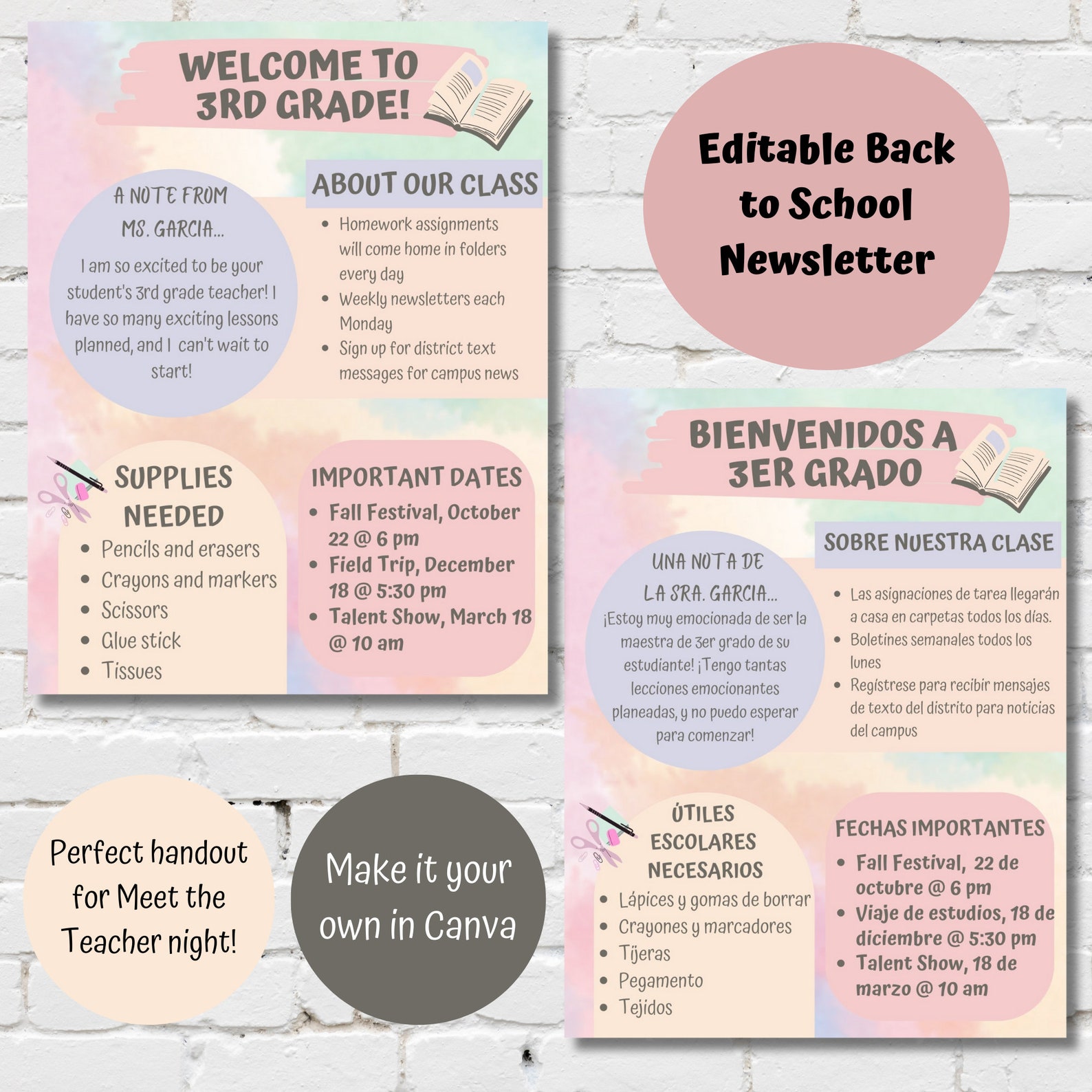 Back to School Bundle, Meet the Teacher Spanish English Editable ...