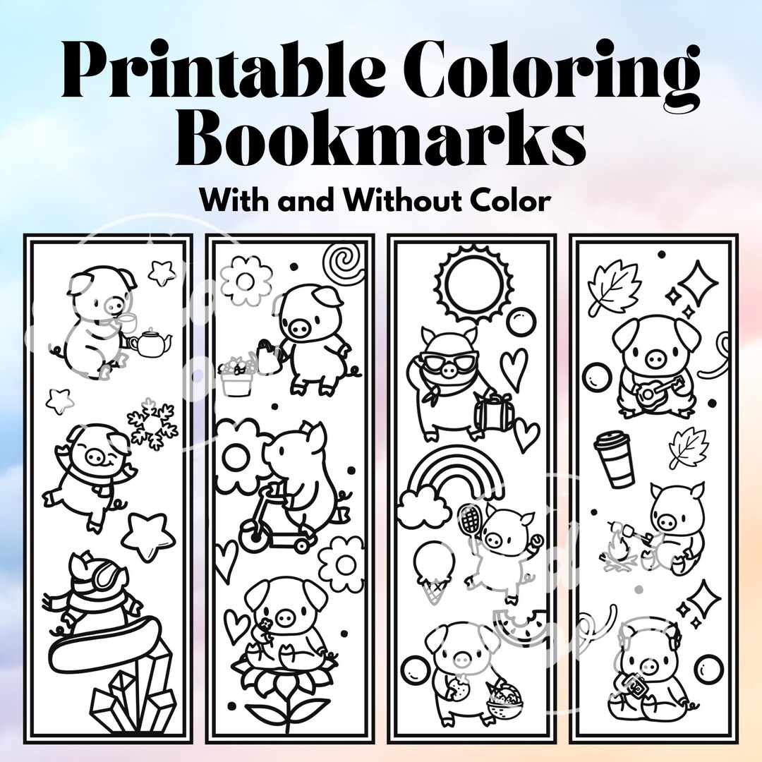 Kawaii Coloring Bookmarks Pig Bookmark Printables Instant Digital ...