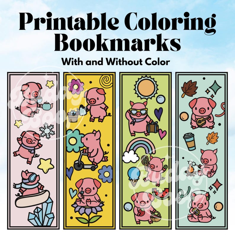 Kawaii Coloring Bookmarks Pig Bookmark Printables Instant Digital ...