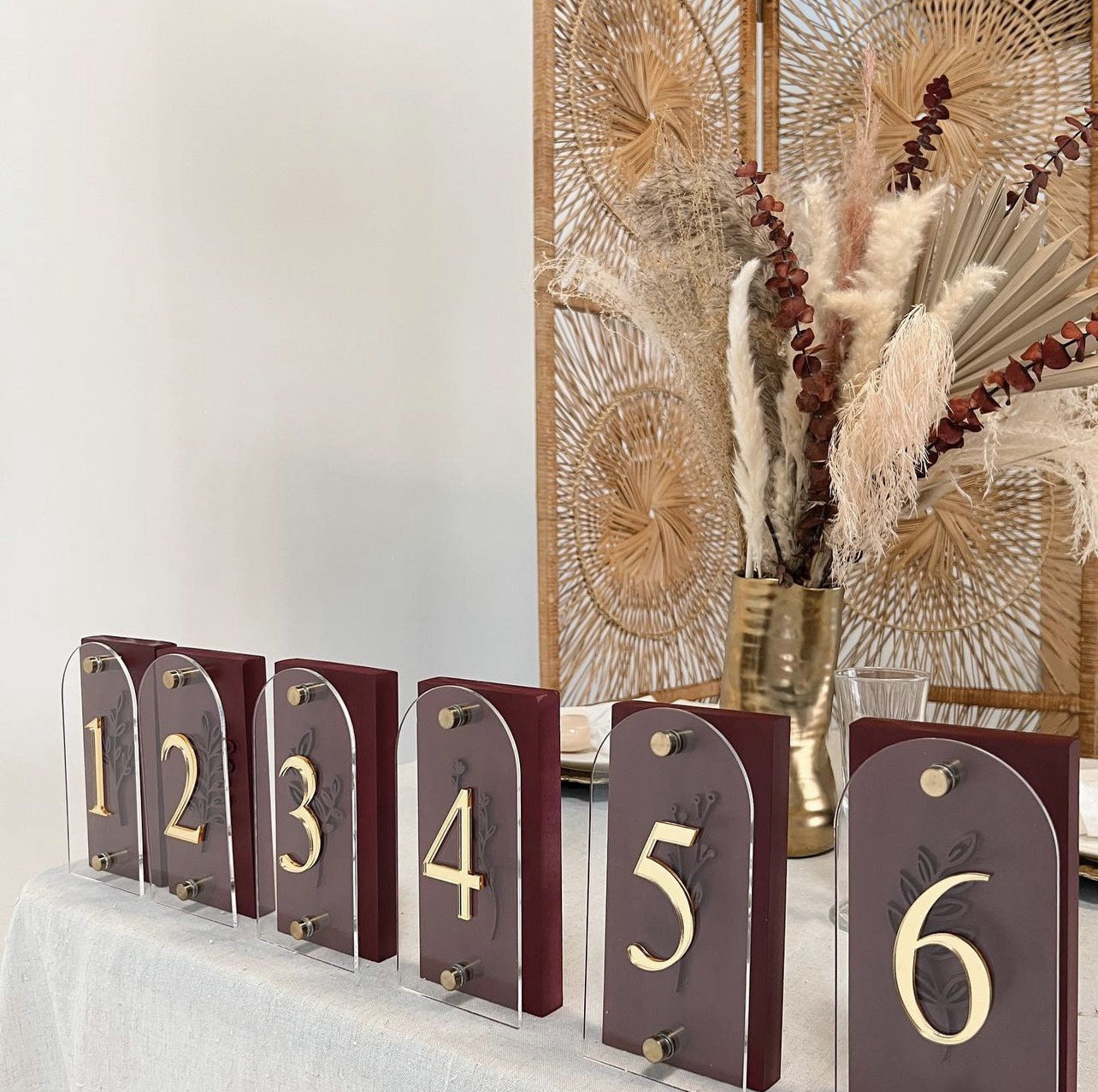 Table Numbers (wood + Wood Floral + Gold Acrylic) - Etsy