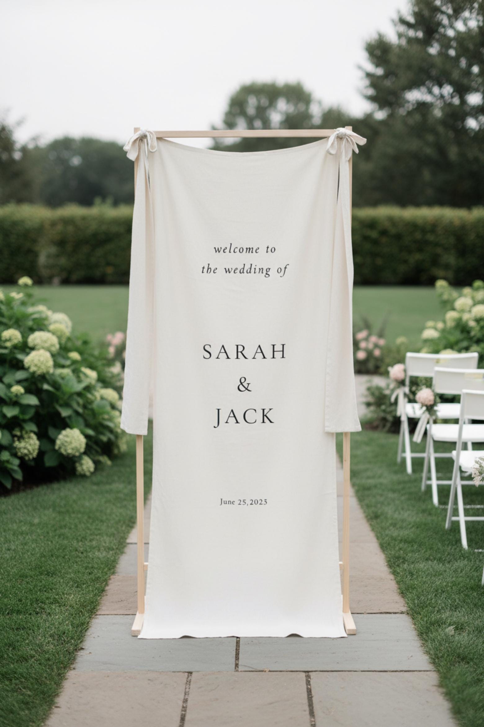 Personalized Linen Wedding Welcome Sign, Custom Fabric Banner, Modern ...