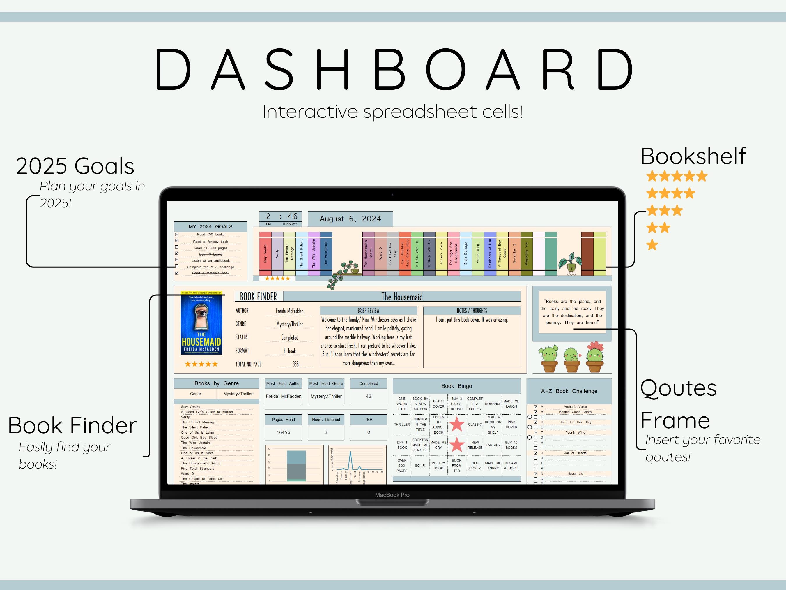 Book Tracker Reading Spreadsheet 2025 Digital Planner Template for Book ...