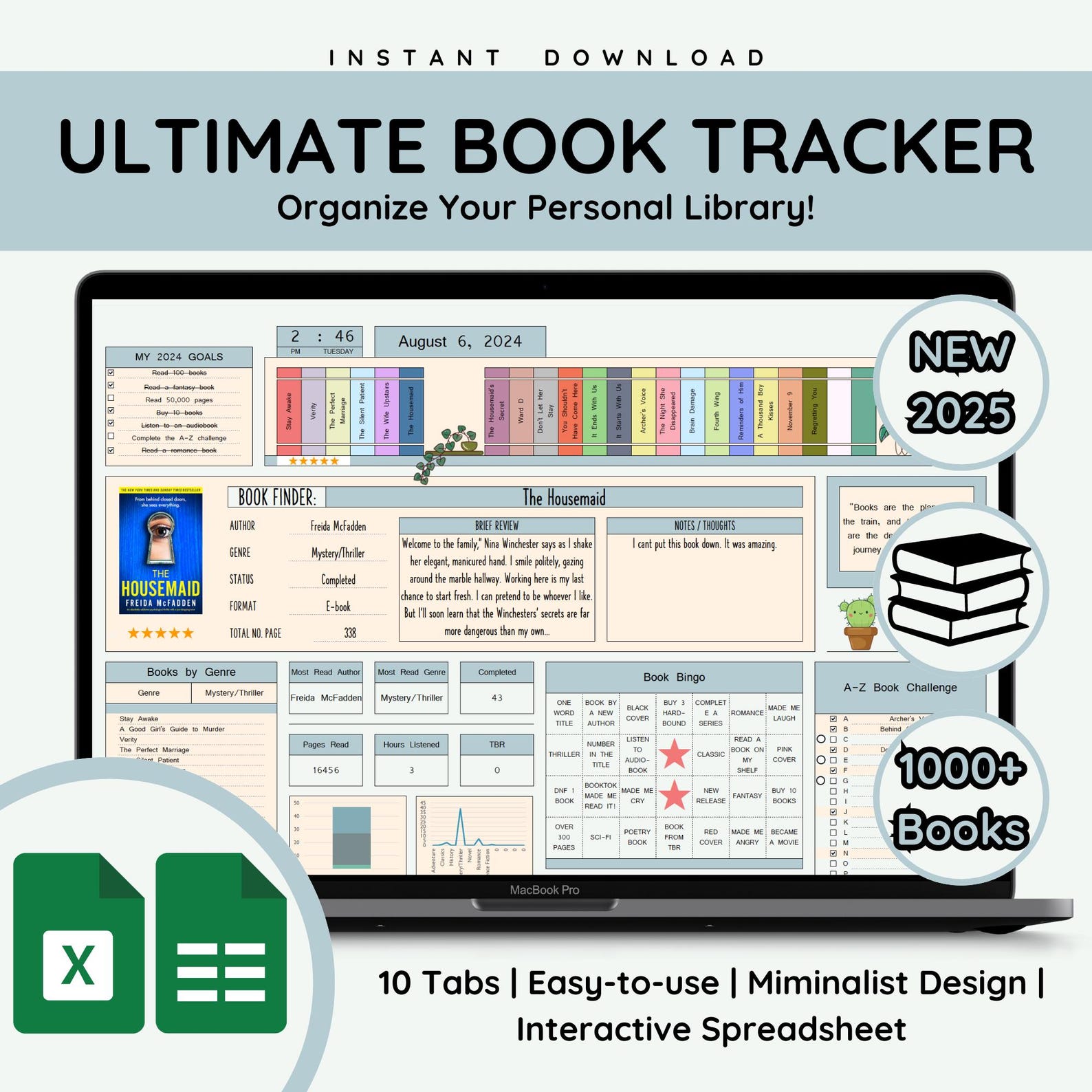 Book Tracker Reading Spreadsheet 2025 Digital Planner Template for Book ...