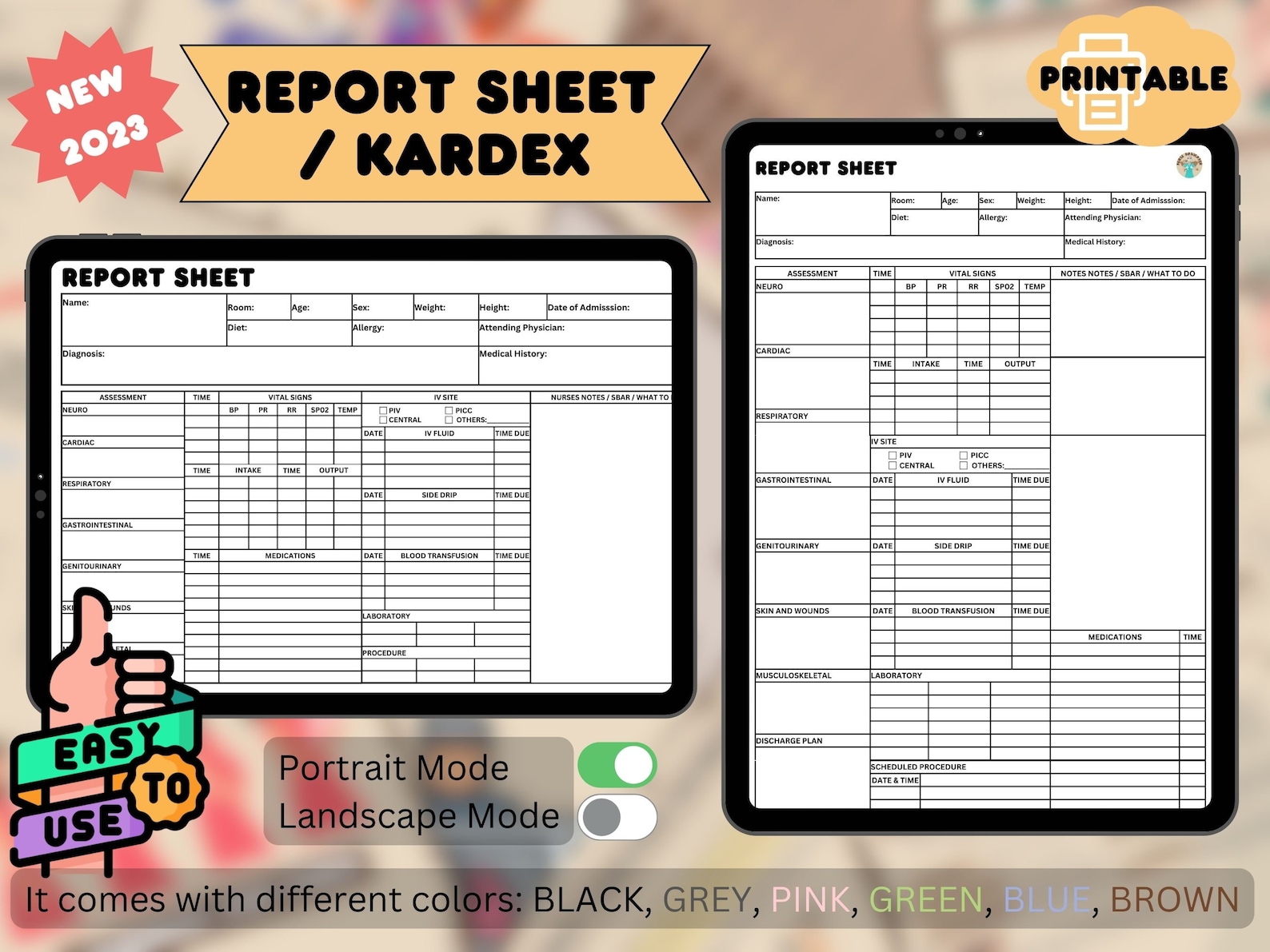 Printable Nurse Report Sheet Template Kardex ICU Nurse Report - Etsy