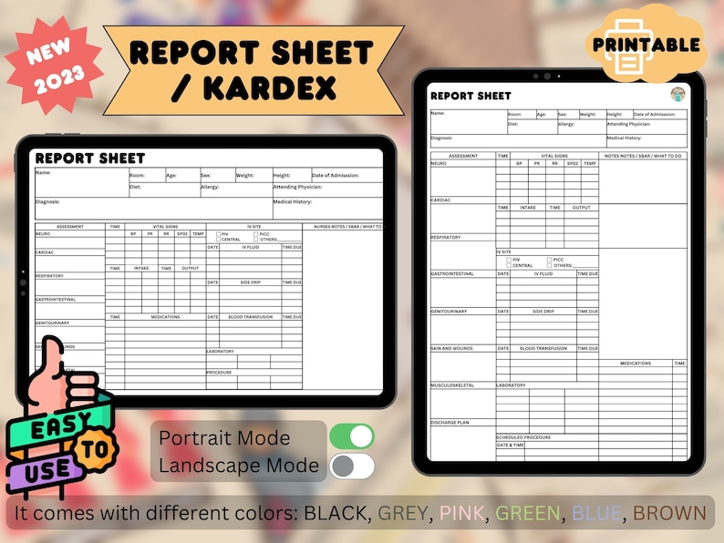 Printable Nurse Report Sheet Template Kardex ICU Nurse Report - Etsy