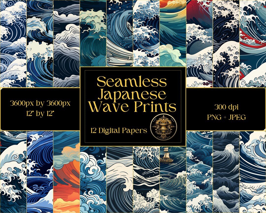 Seamless Wave of Kanagawa Inspired Digital Papers 12 X12 300 Pi JPEG ...