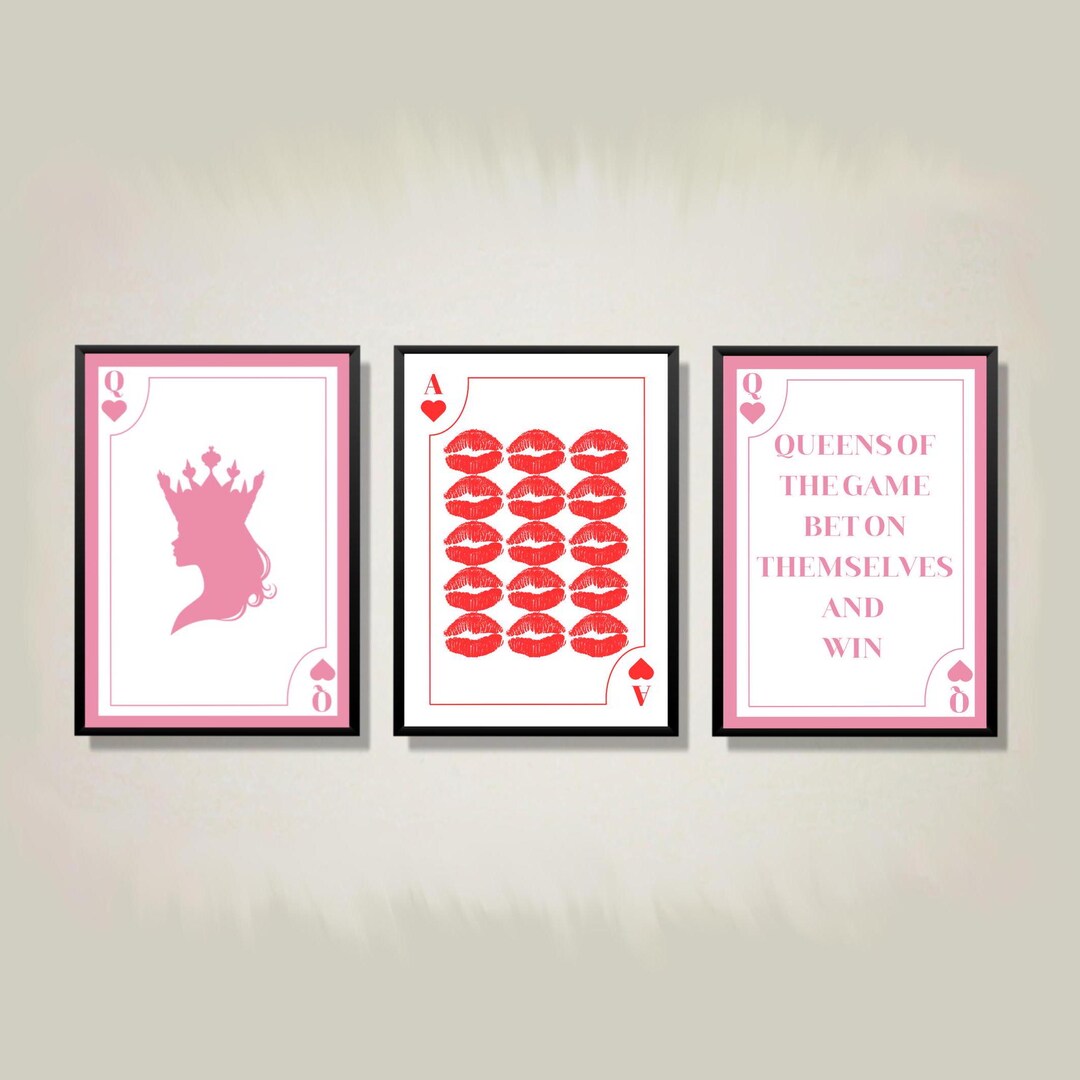 Cute Pink Set of 3 Posters, Card Style, Cutesy, Home Decor, Apartament ...