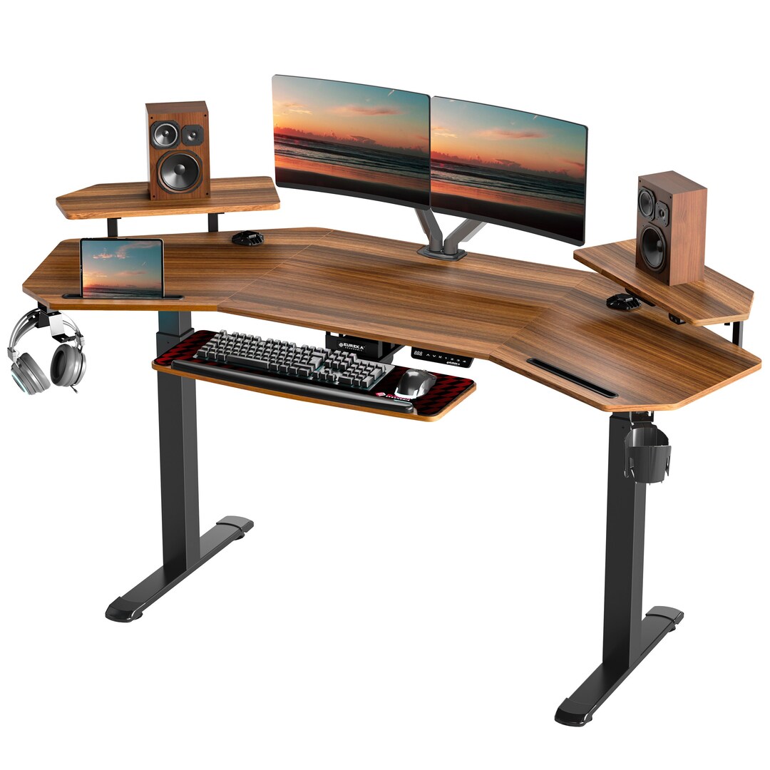 Wing-shaped Standing Desk Workstation Office Desk Large Computer Desk ...