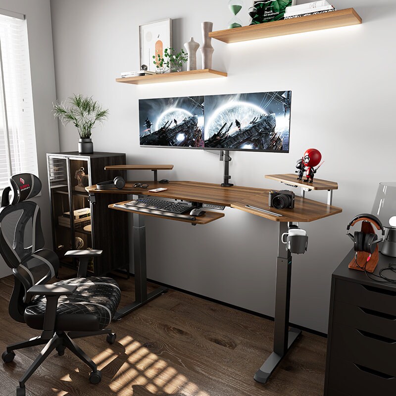 Wing-shaped Standing Desk Workstation Office Desk Large Computer Desk ...