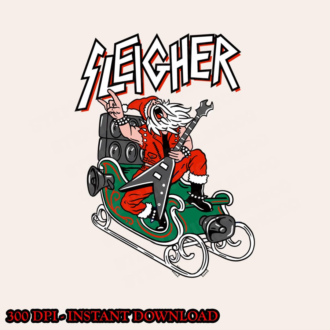 Ugly Christmas Sweater Sleigher Santa Png, Sleigher Rock Santa Claus ...