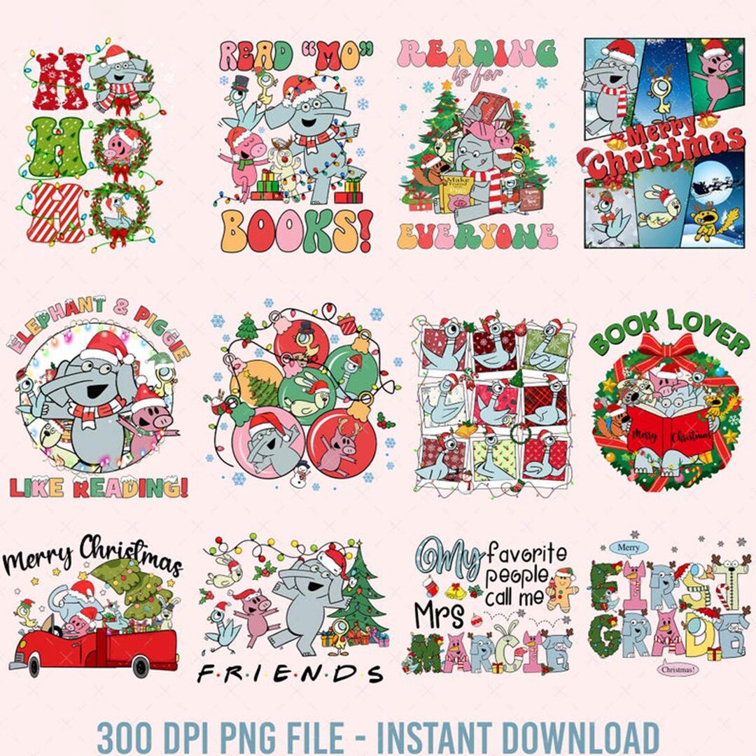 20 Friends Elephant and Piggie Christmas Png Bundle, Read Mo Books Png ...
