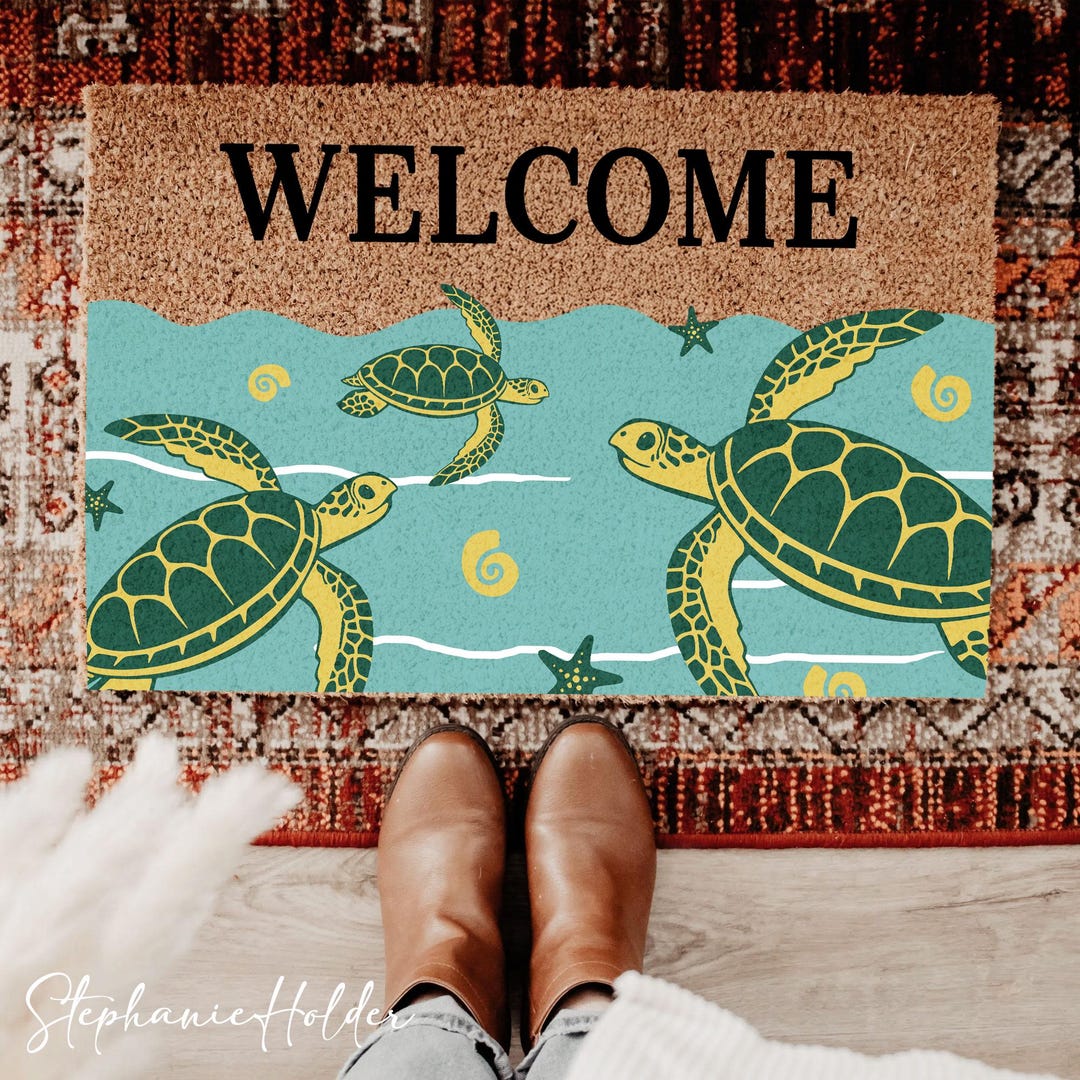 Sea Turtle Doormat, Ocean Theme Welcome Mat, Beach House Decor, Coastal ...