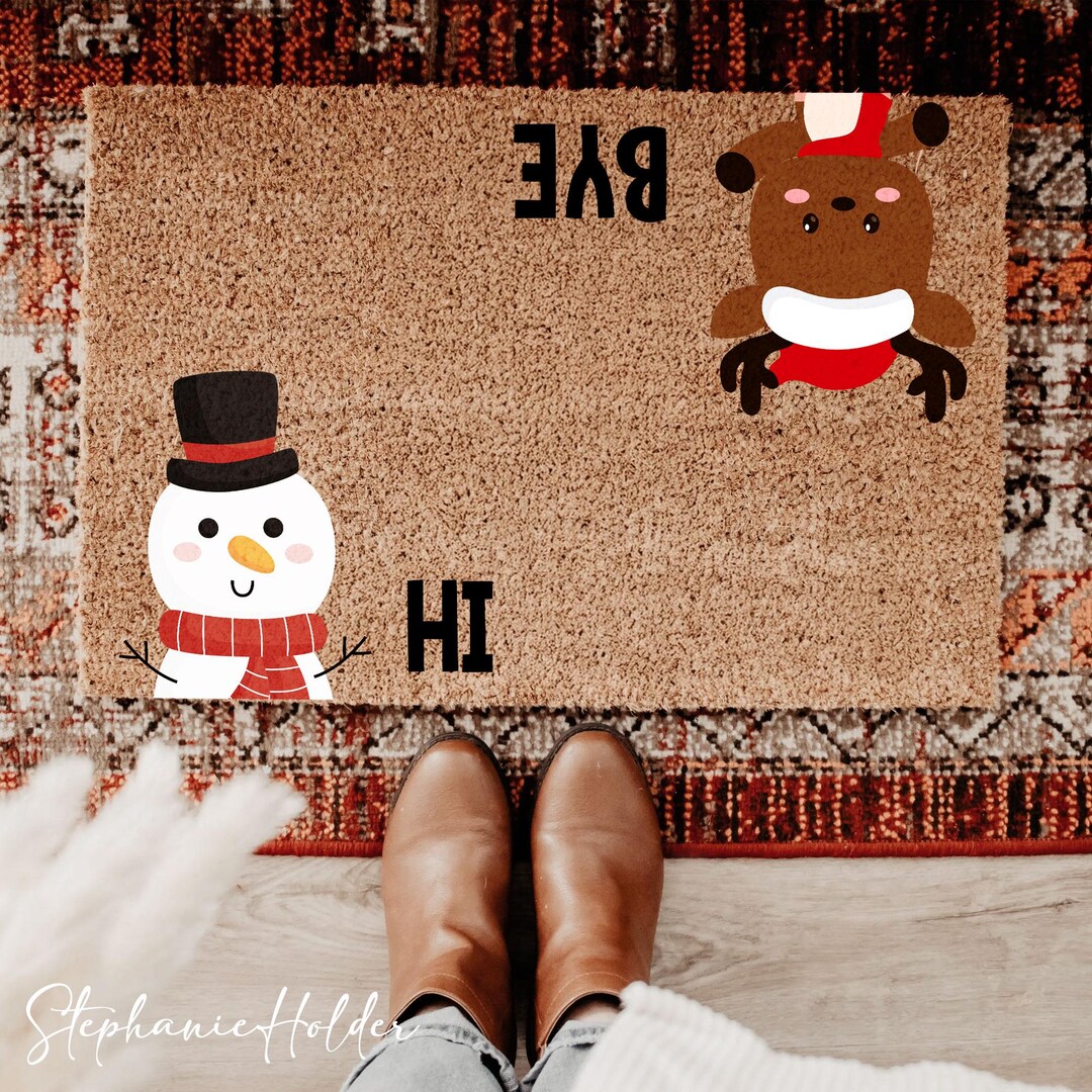 Hi Bye Snowman Reindeer Doormat, Merry Christmas Doormat, Tis the ...