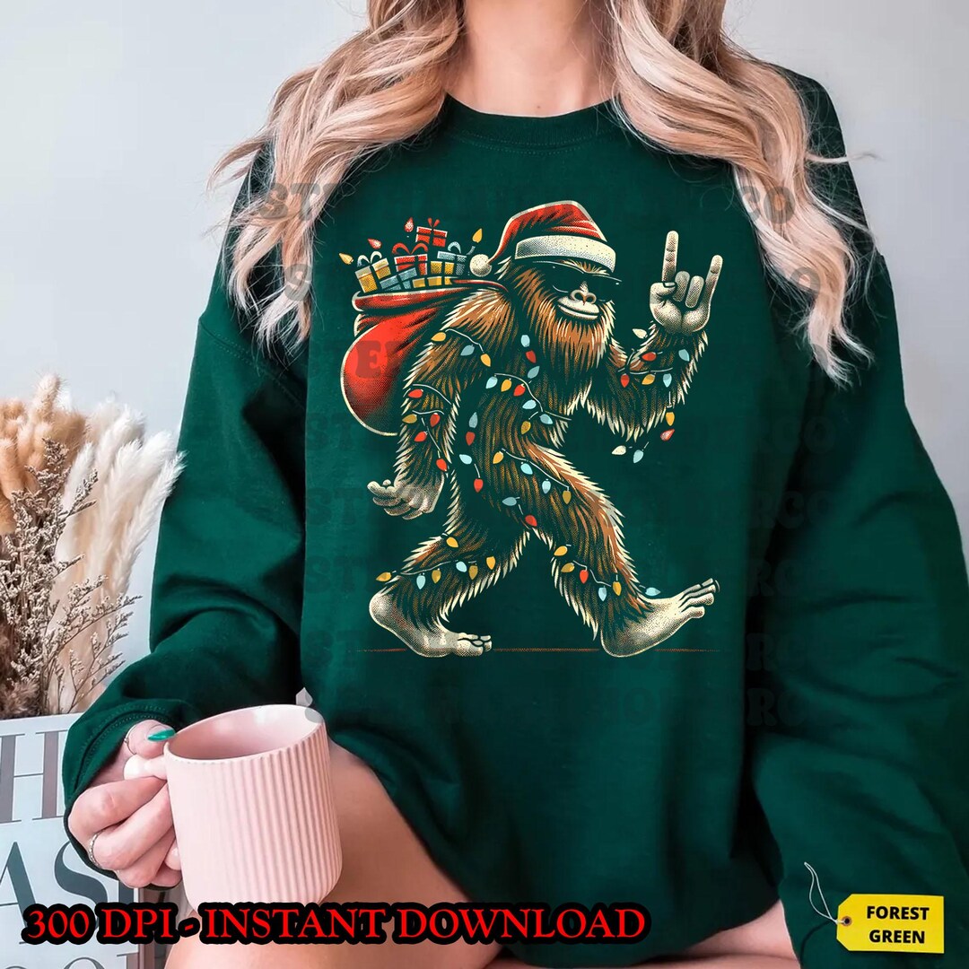 Santa Bigfoot Christmas Lights Png, Sasquatch Believe Png, Big-foot ...