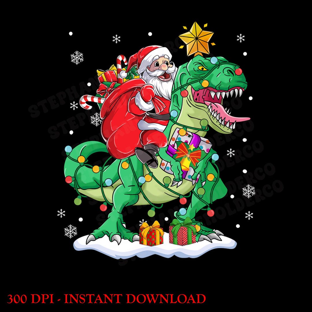 Santa Riding Dinosaur Png, Christmas Santa Png, Funny Xmas Png ...