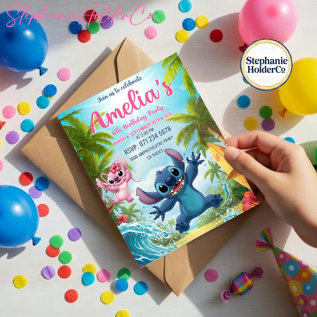 Personalized Stitch Pool Party Birthday Invitation Card | Summer ...