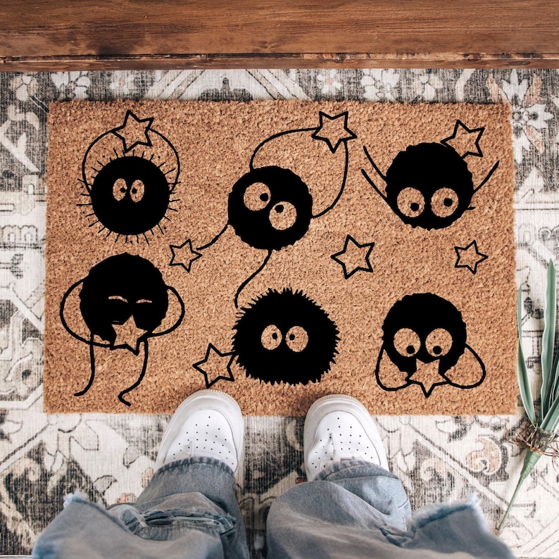 Soot Sprite Doormat, Cute Star Holding Dust Bunny Welcome Mat, Anime ...