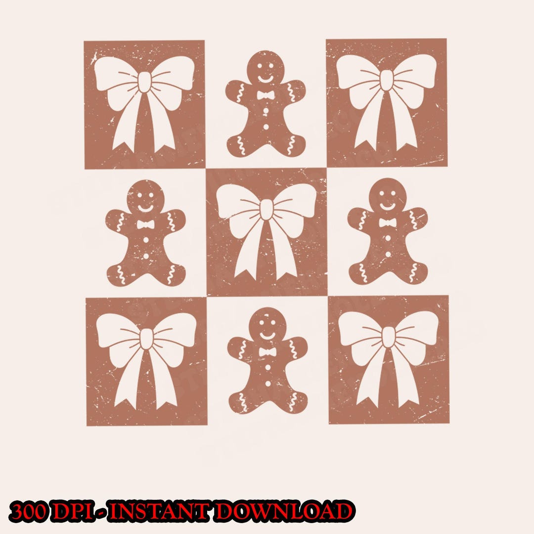 Retro Checkered Gingerbread Man PNG, Trendy Distressed Christmas PNG ...