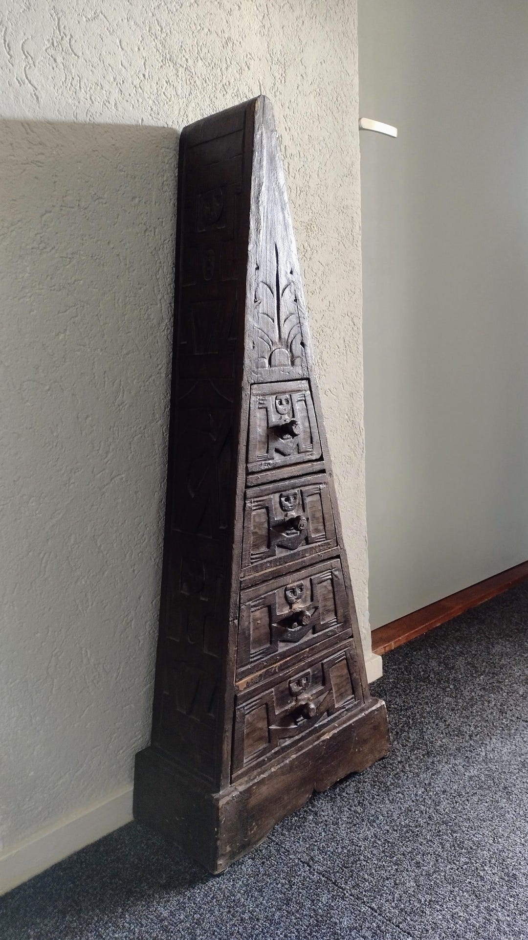 Africa | Triangular Storage Cabinet 4 Drawers Decorative Wood Carving ...