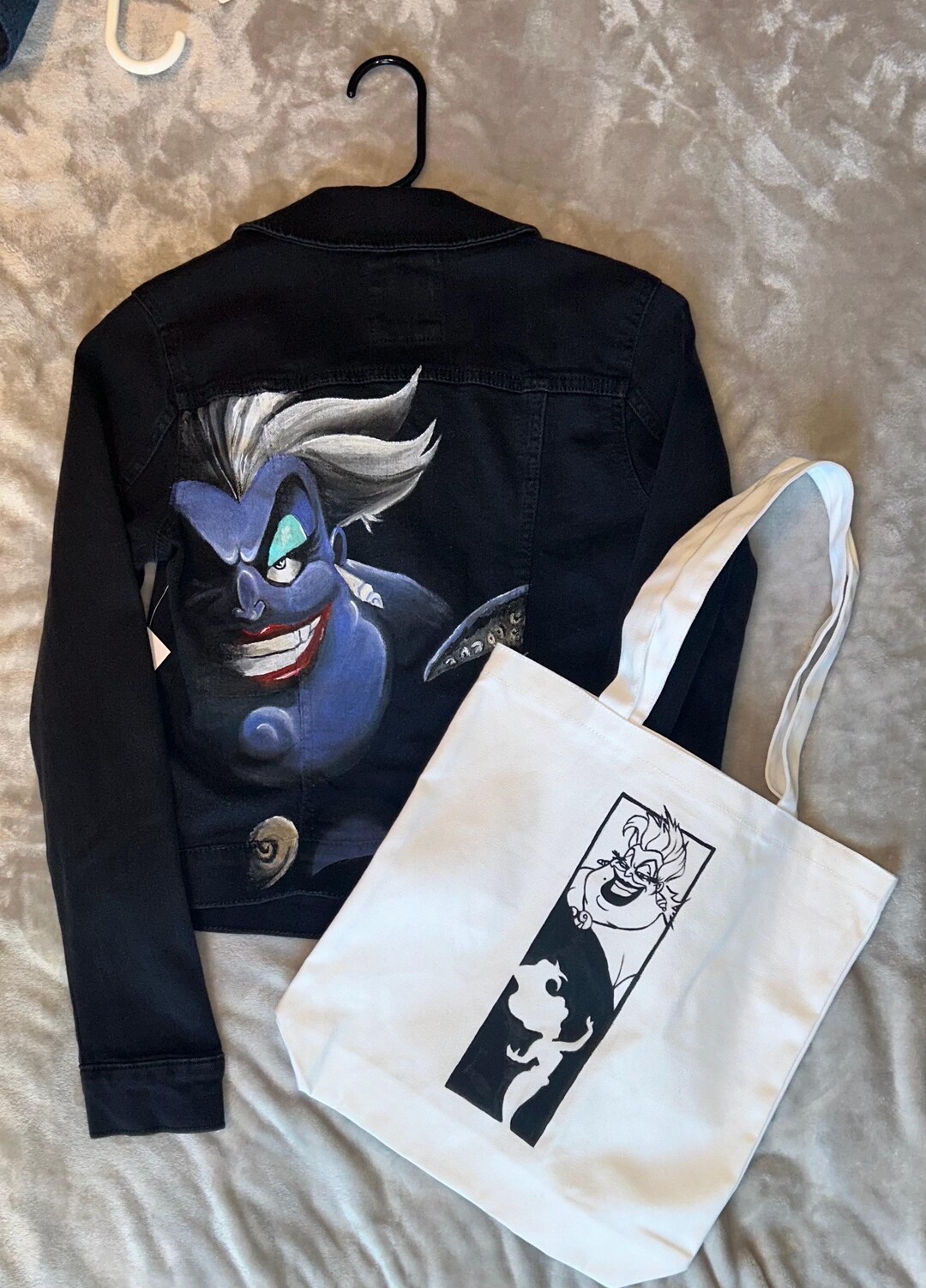 Hand Painted Ursula Black Denim Jacket With Canvas Bag - Etsy