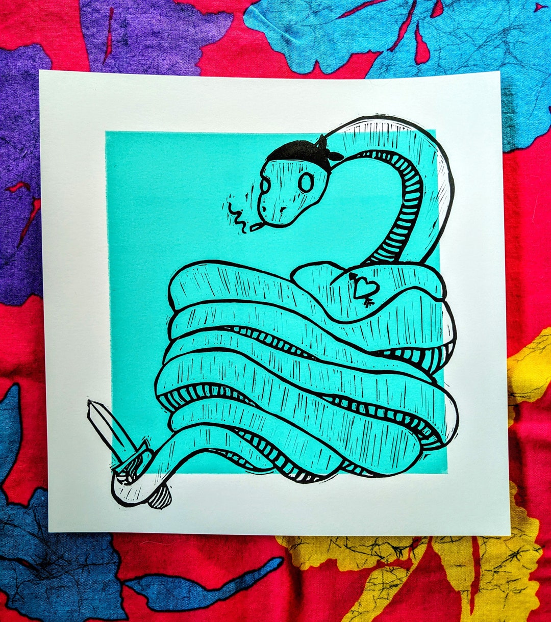 Tuff Snake Linocut Print - Etsy
