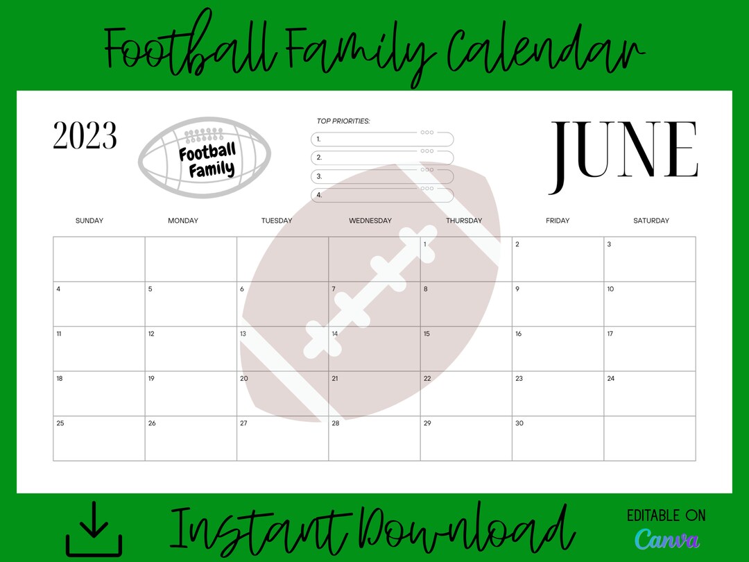 Football Family Calendar Template | Editable in Canva | Instant ...