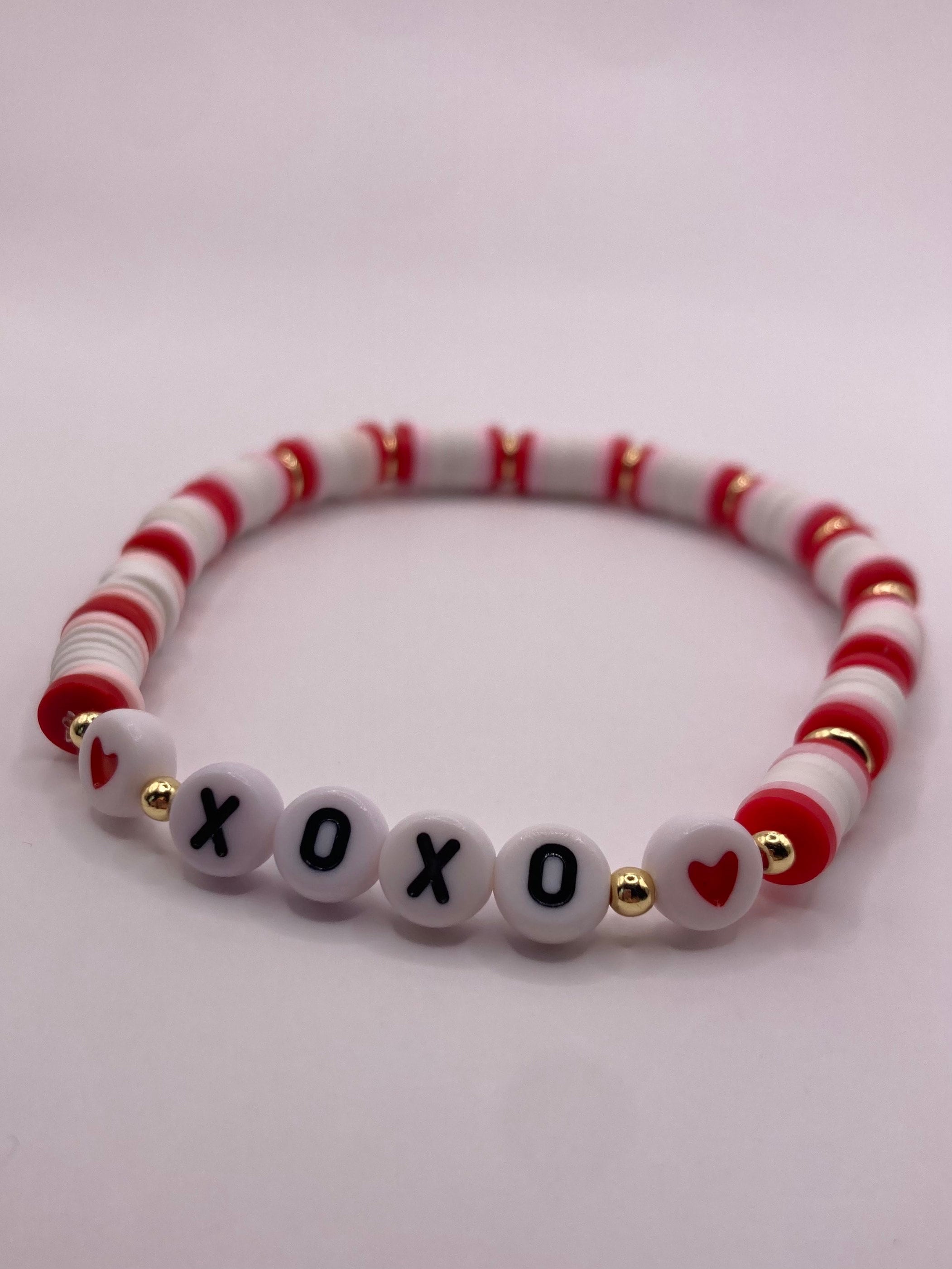 Valentines Day Stack Set of Handmade Pink and Red Clay Heishi Seed Bead ...