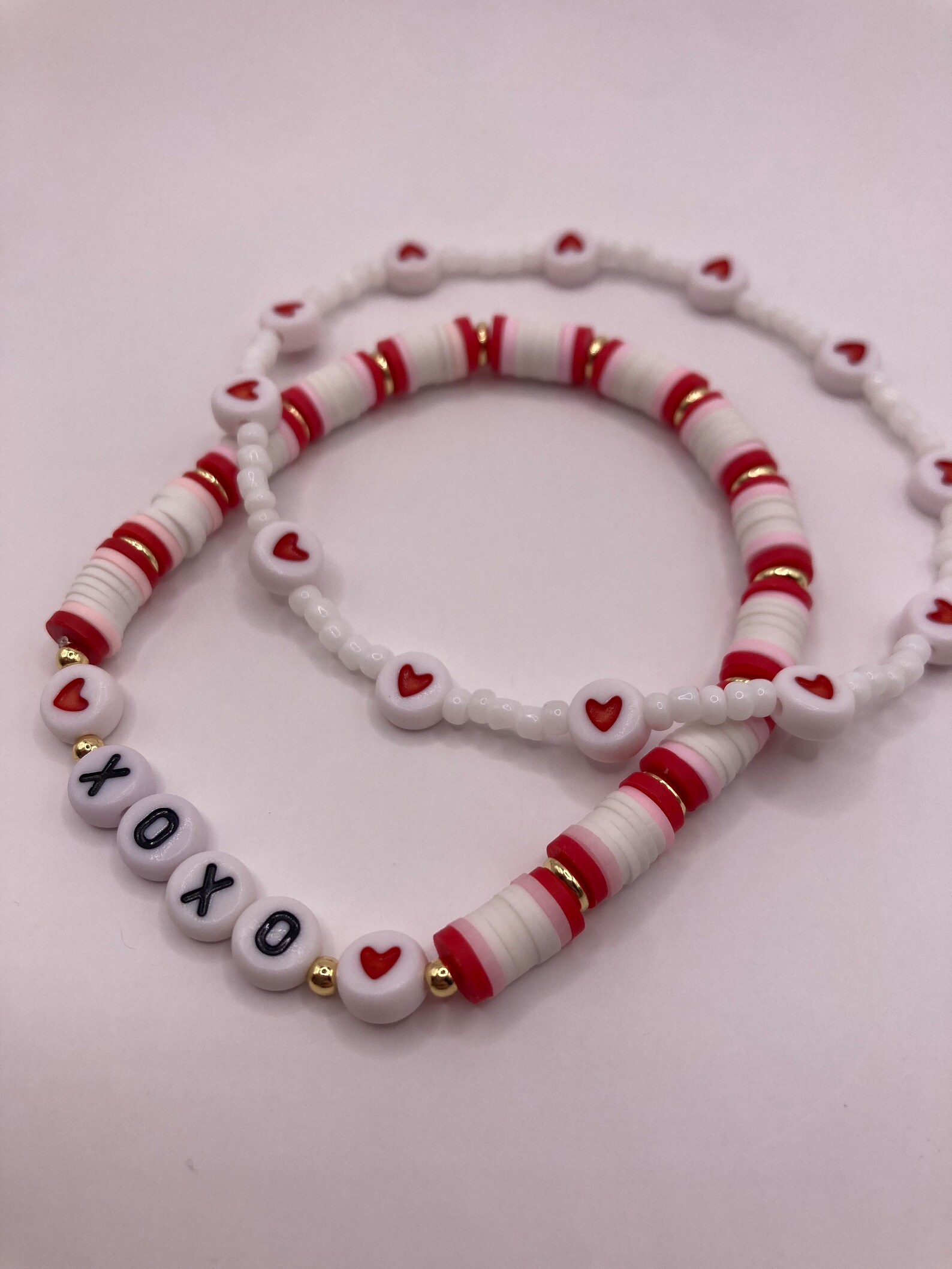 Valentine’s Day Stack— Set of Handmade Pink and Red Clay Heishi + Seed ...