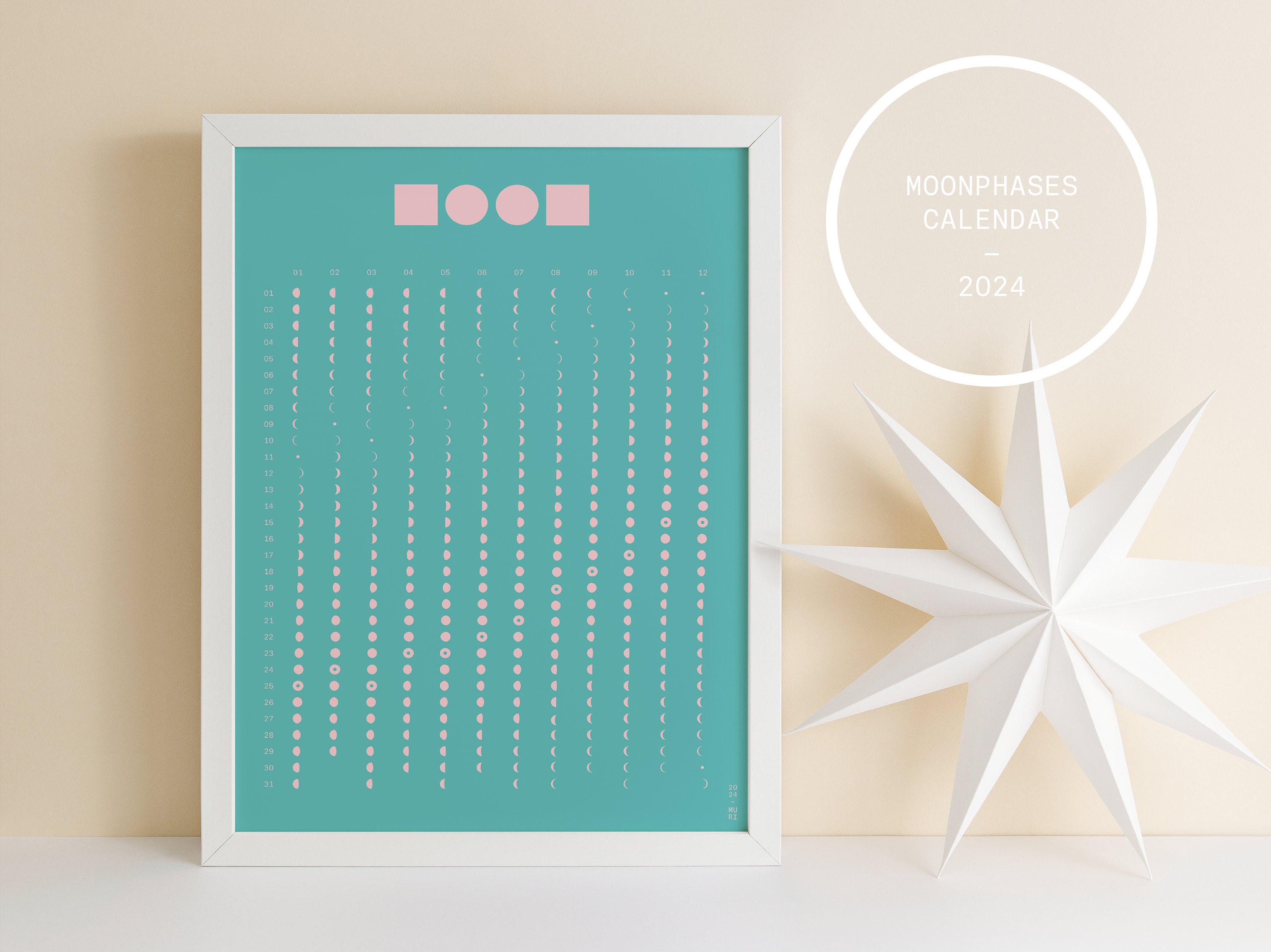 MOON Moon Phases Poster 2024 Lunar Calendar in DIN A3 Format Pop ...
