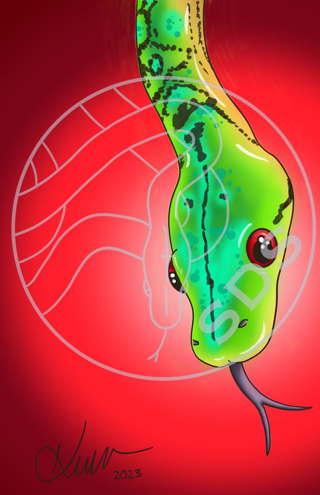 Super Dwarf Reticulated Python Snake Digital Art Fantasy Color Print ...