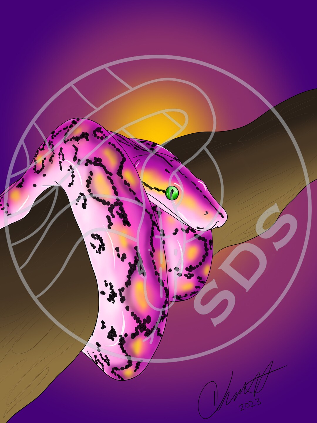 Super Dwarf Reticulated Python Snake Branch Coil Digital Art Fantasy ...