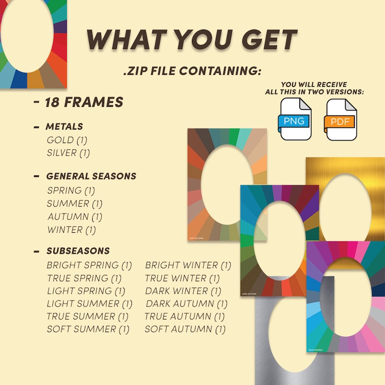 Seasonal Color Analysis Frames/18 Face Frames/digital and Printable/2 ...