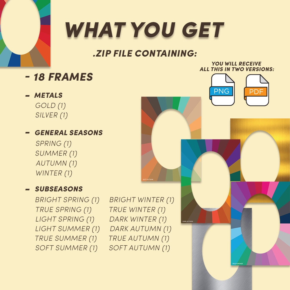 Seasonal Color Analysis Frames/18 Face Frames/digital and Printable/2 ...