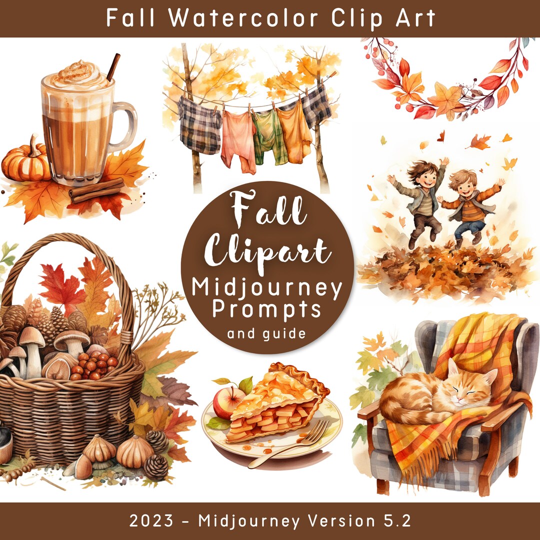 Fall Clipart Midjourney Prompts, Watercolor Clipart Prompts, Fall ...
