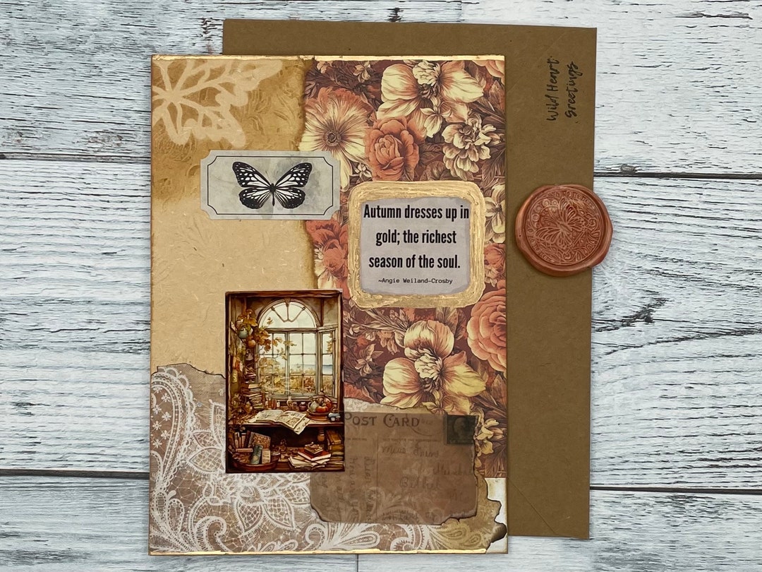 Autumn Handmade Card, Vintage Inspired Junk Journal Style Fall Card ...